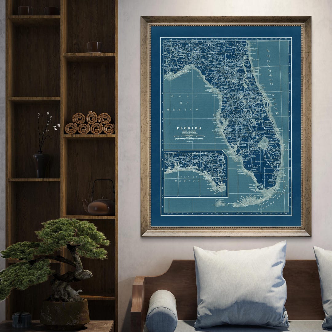 1920s Florida Map Print: Retro Wall Art Decor - Etsy