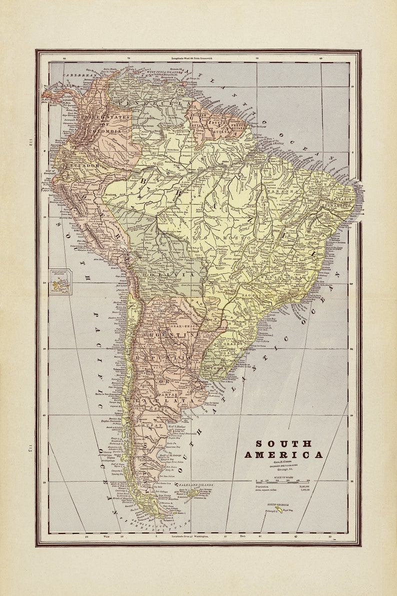 1887 South America Map Reprint Vintage South America Map - Etsy
