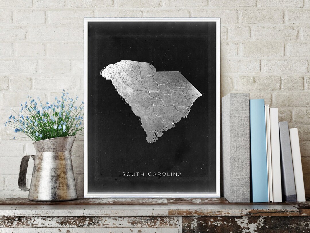 South Carolina Relief Map Reprint, Vintage South Carolina Map Reprint ...