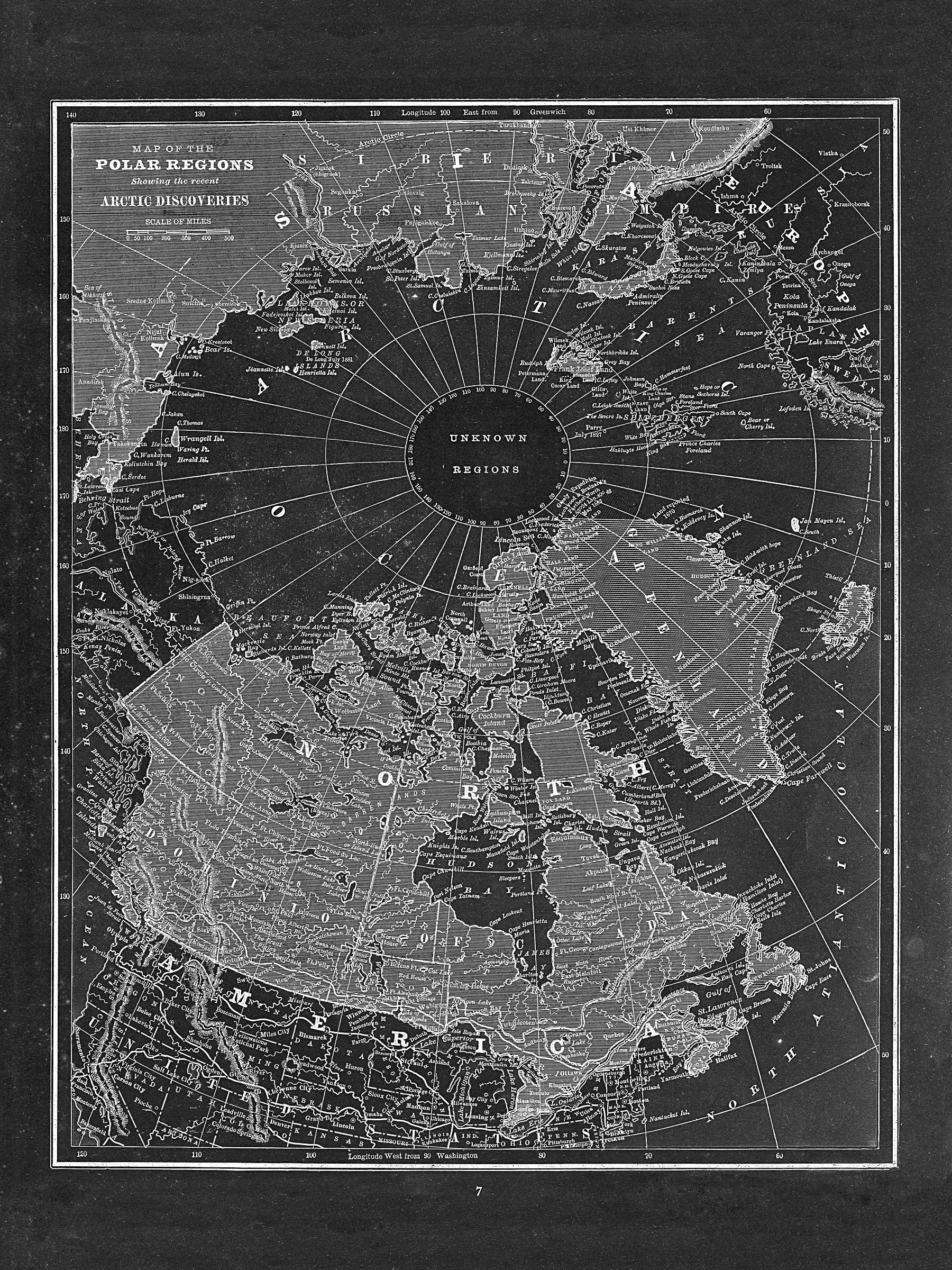 1887 North Pole Map Reprint, Vintage Arctic Circle Map Reprint, 4 Large ...