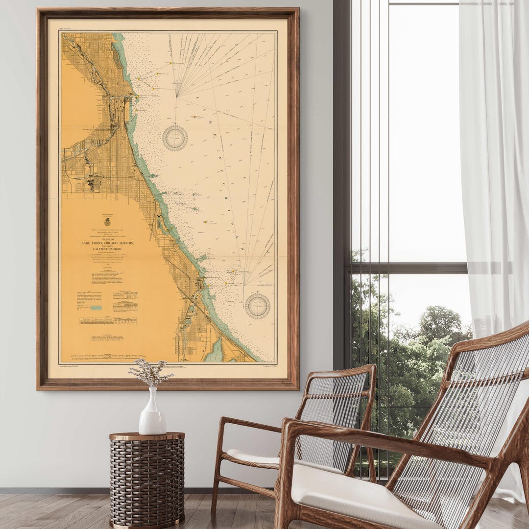 1908 Chicago Nautical Chart Reprint, Vintage Chicago Map Reprint- 6 ...