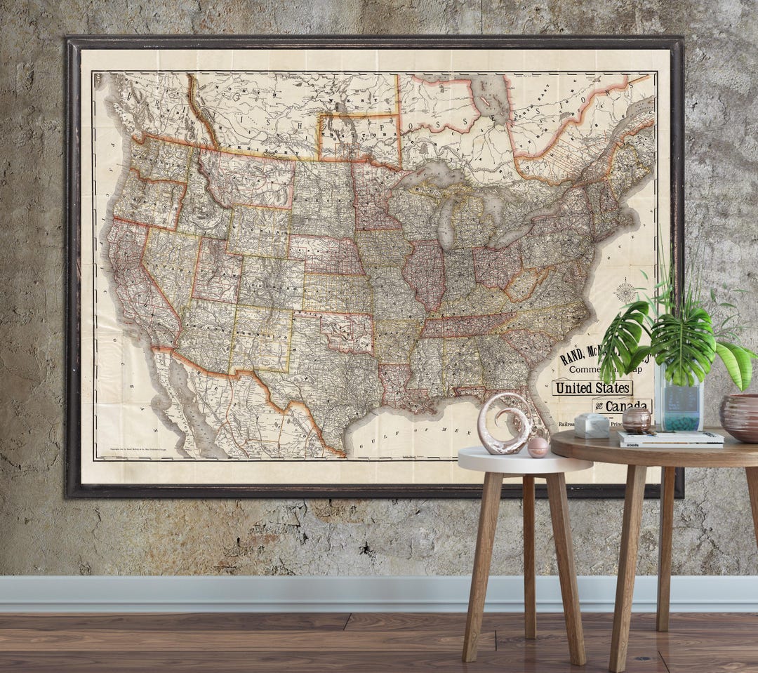 1883 US Railroad Map Reprint, Vintage US Railroad Map Reprint, 4 Large ...