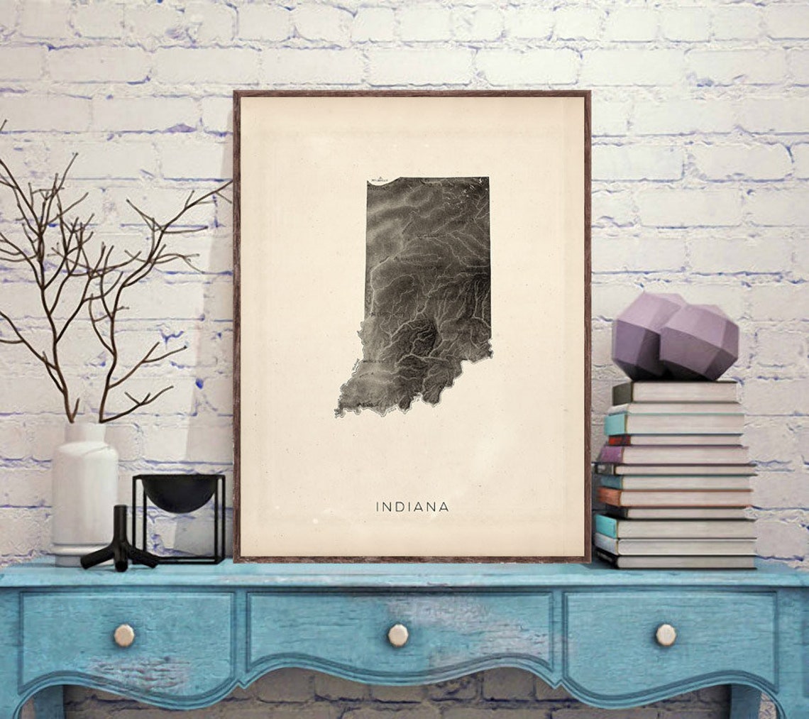 Indiana Relief Map Reprint, Vintage Indiana Map Reprint - 6 Large/xl ...
