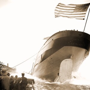 Large Sized Vintage Nautical Ship Launch Photo Reprint, Vintage ...