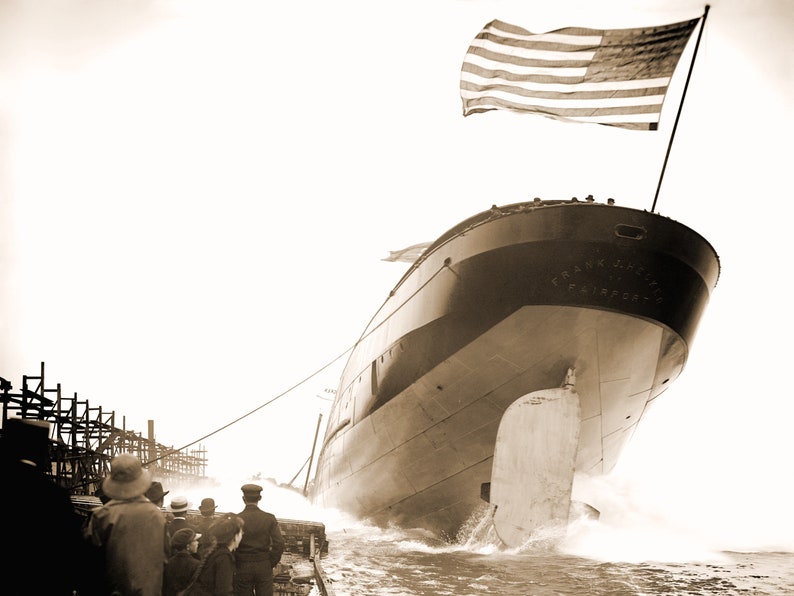 Large Sized Vintage Nautical Ship Launch Photo Reprint, Vintage ...