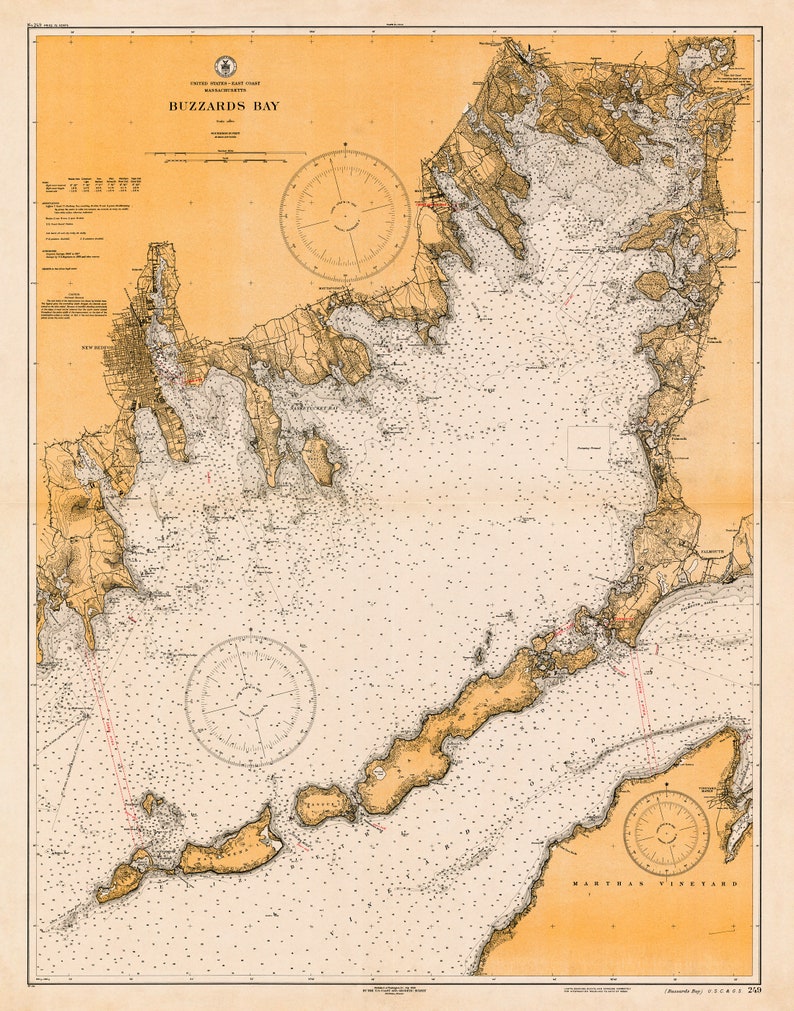 1930 Buzzard's Bay (cap Cod) Nautical Map Reprint - Inc Martha's ...