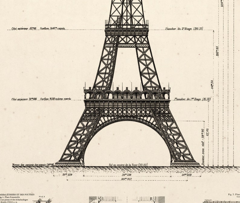 Eiffel Tower Blueprint Reprint Eiffel Tower Poster Print - Etsy