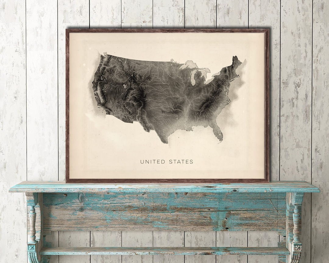 United States Relief Map Reprint, Vintage USA Map Reprint - 6 Large/xl ...