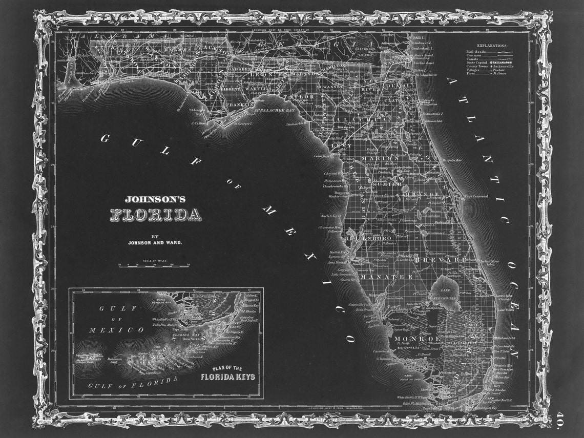 1862 Map of Florida Reprint Early Florida Map Reprint 4 - Etsy