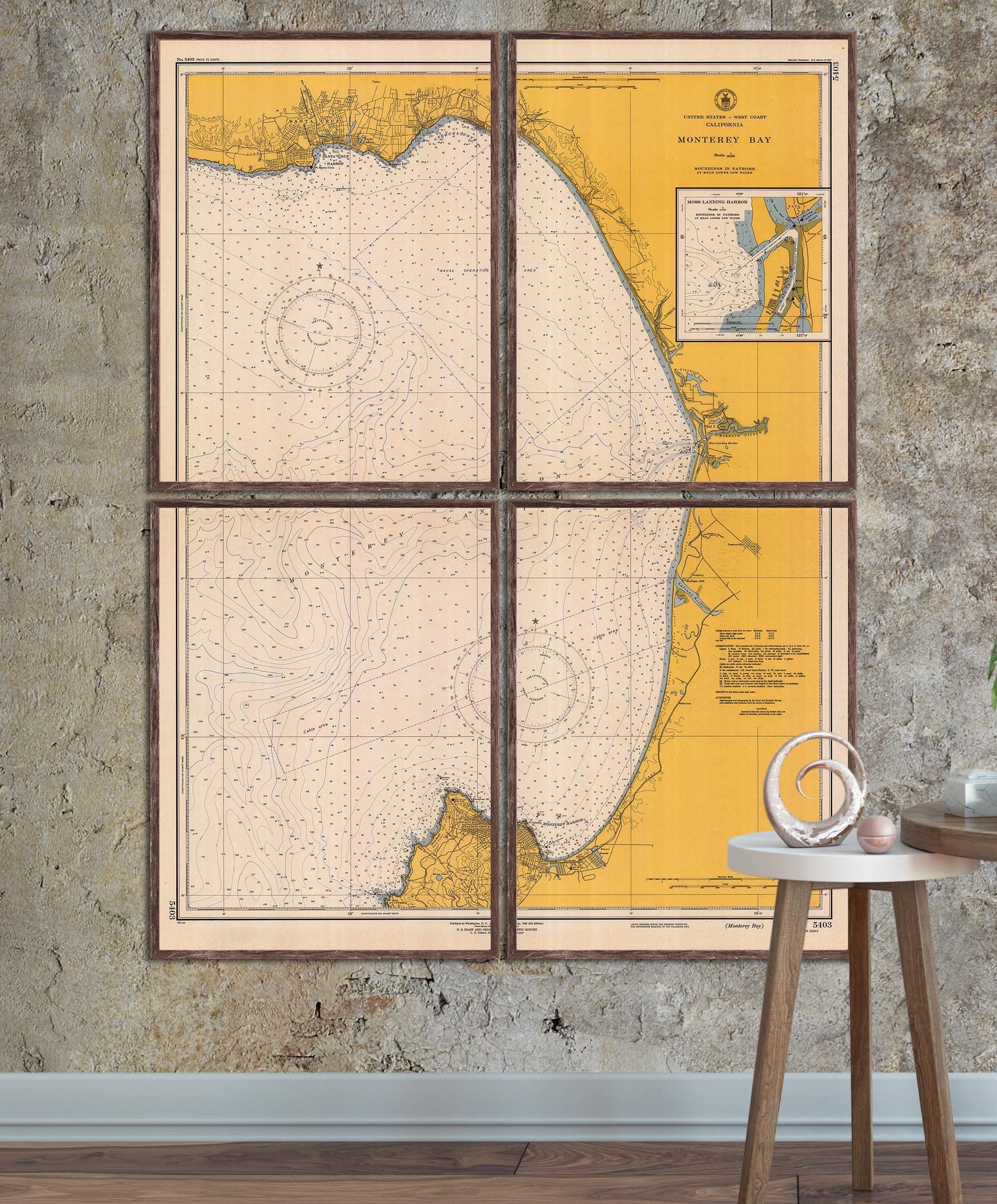 1948 Monterey Bay Nautical Chart Reprint, Vintage Monterey Bay CA Map ...