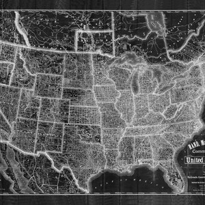 1883 US Railroad Map Reprint, Vintage US Railroad Map Reprint, 4 Large ...