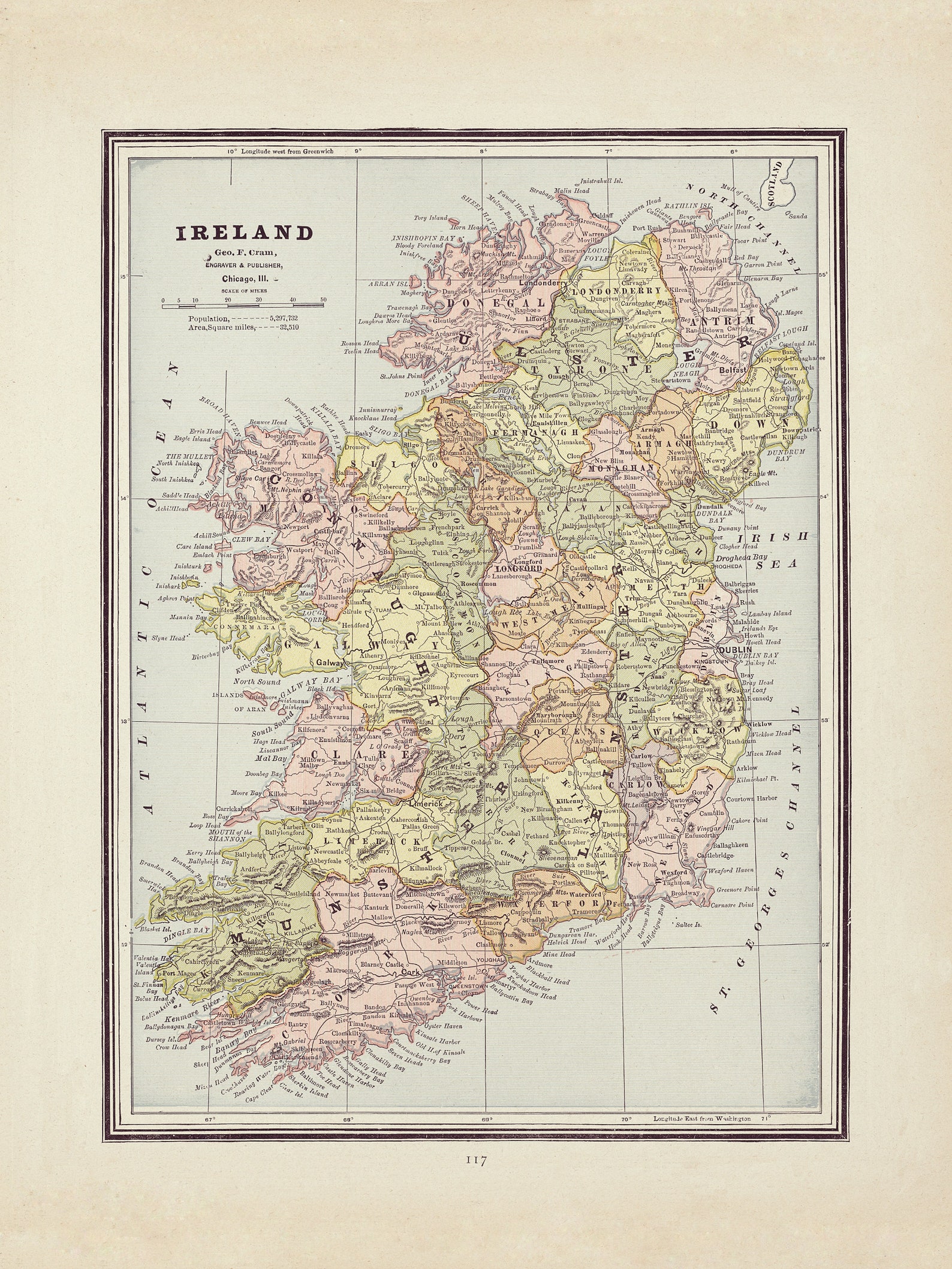 1887 Ireland Map Reprint Vintage Ireland Map Reprint 4 Large - Etsy