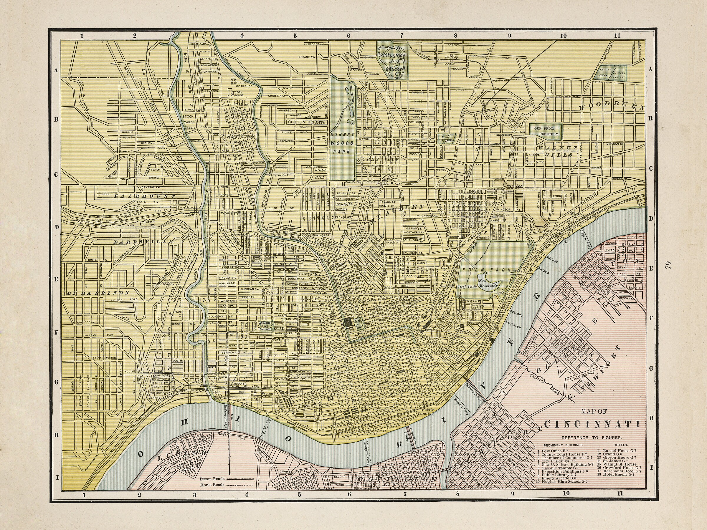 1887 Cincinnati Map Reprint - Vintage Cincinnati Map Reprint 4 Large/xl ...