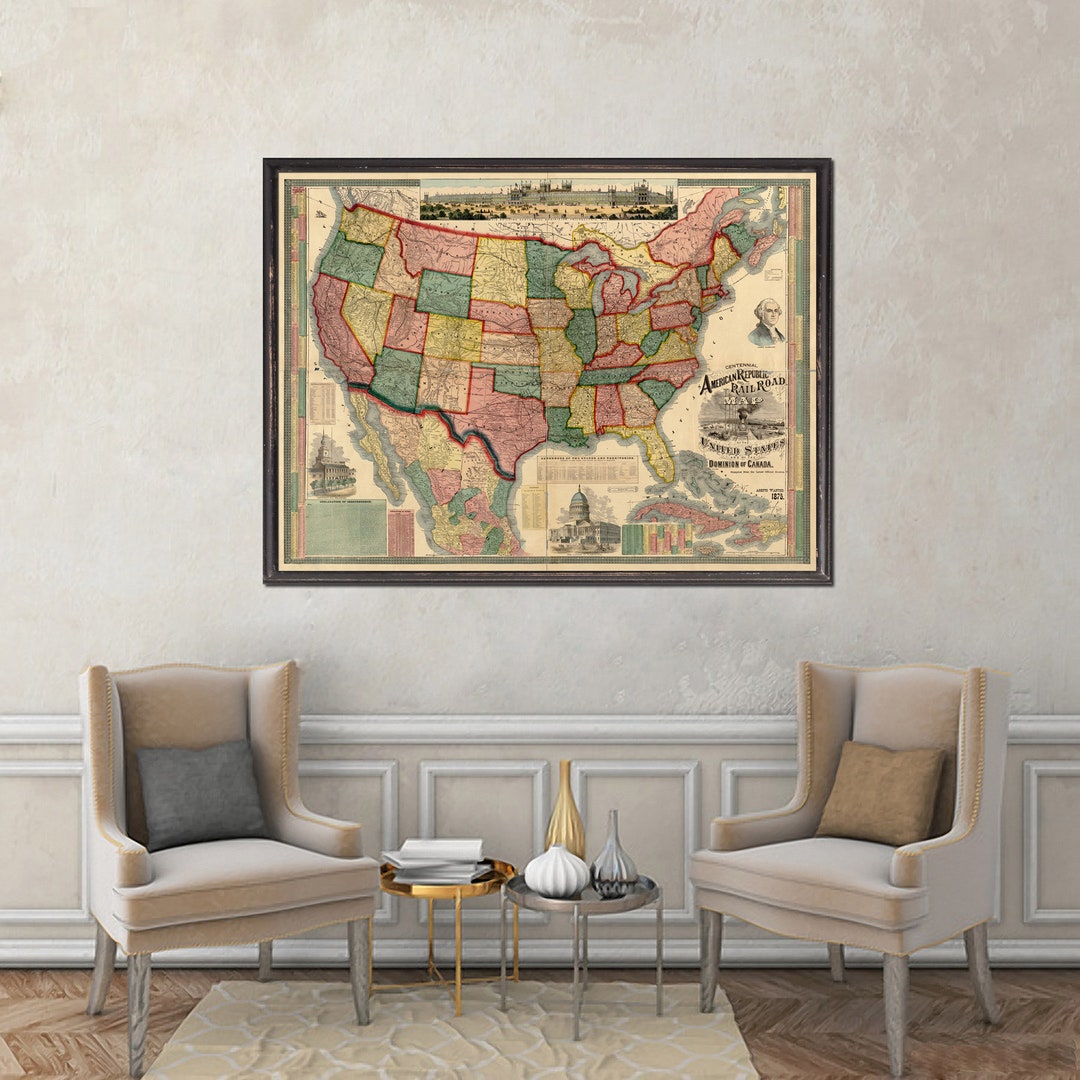 1875 US Railroad Map Reprint Vintage USA Map Reprint 4 - Etsy