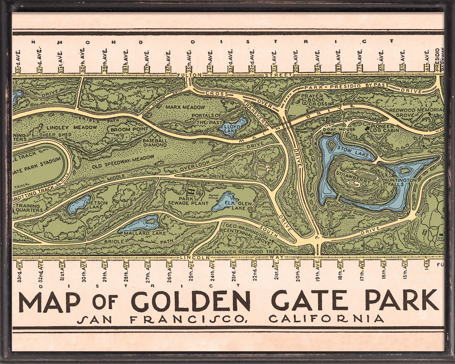 1947 Golden Gate Park Map Reprint Mid-century San Francisco - Etsy