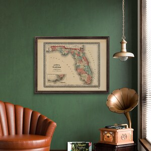 1870 Johnson's Map of Florida Reprint, Vintage Florida Map Reprint - 4 ...