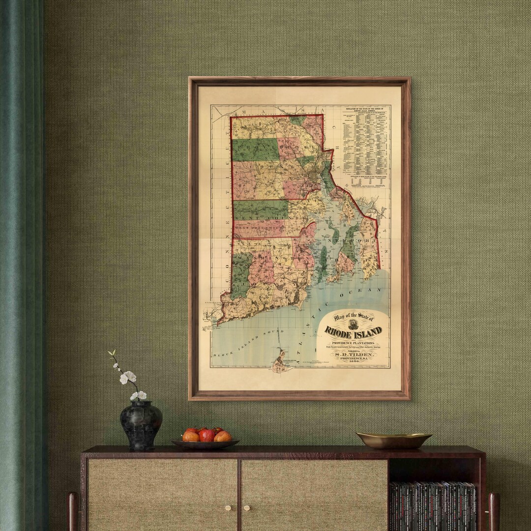 1880 Rhode Island Map Reprint, Vintage Rhode Island Map Reprint - 5 ...