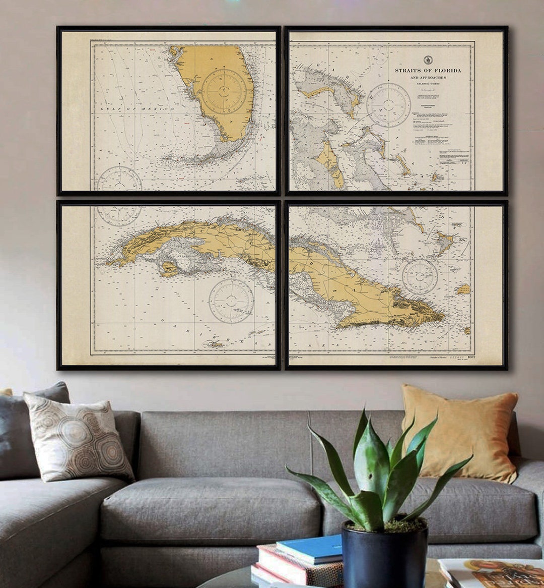 1933 Straits of Florida Nautical Chart Reprint Florida Keys and ...