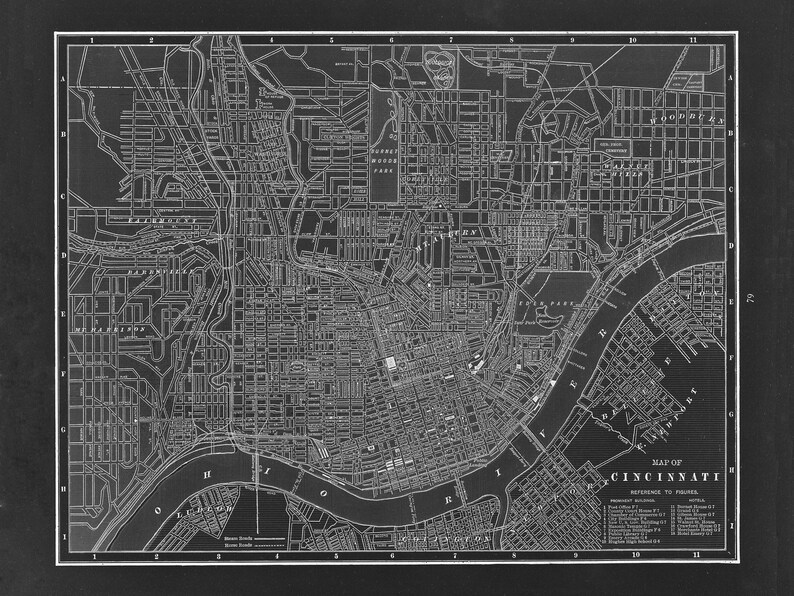 1887 Cincinnati Map Reprint - Vintage Cincinnati Map Reprint 4 Large/xl ...