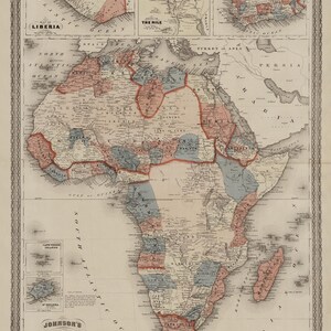 1870 Africa Map Reprint, Vintage Johnson's Africa Map Reprint - 5 Large ...