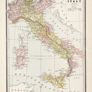 1887 Italy Map Reprint, Vintage Italy Map Reprint, 4 Large Sizes to ...
