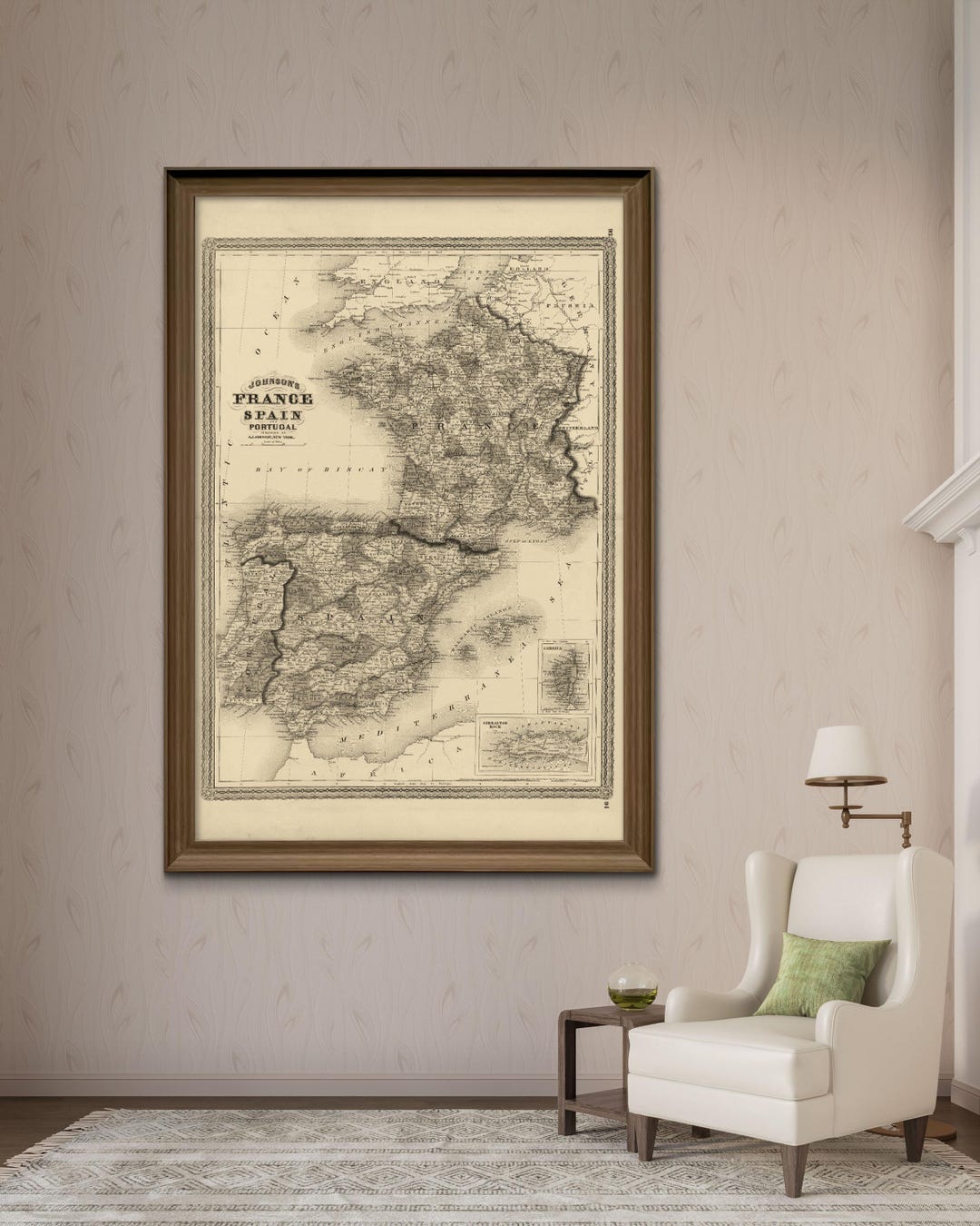 1870 France Spain and Portugal Map Reprint -johnson's Atlas European ...