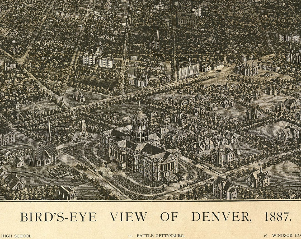 1887 Denver Panorama Map Reprint Vintage Denver Bird's | Etsy