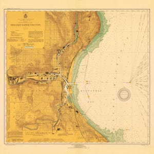 1928 Milwaukee Harbor Map, Big Vintage Map of Milwaukee WI Reprint - 6 ...