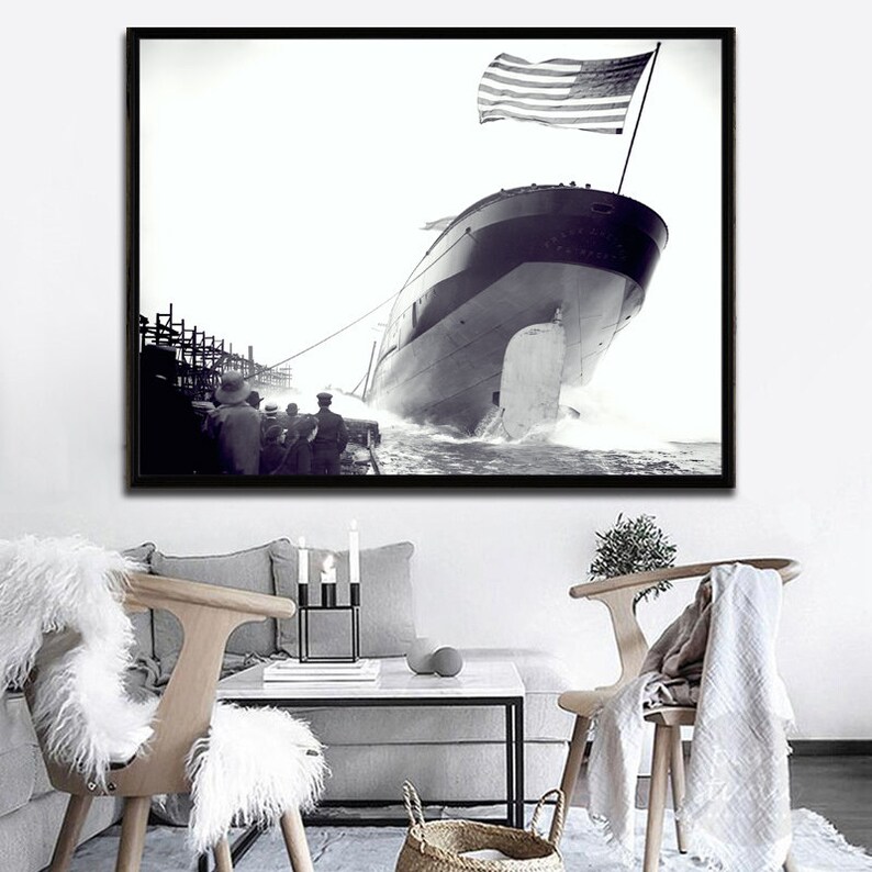 Large Sized Vintage Nautical Ship Launch Photo Reprint, Vintage ...