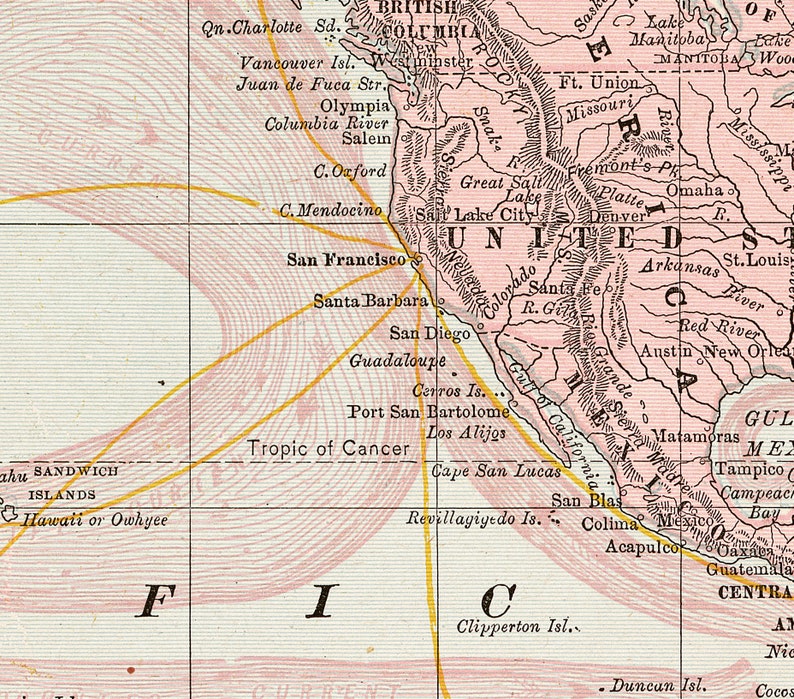 1887 World Map Reprint Vintage Cram's chart of the - Etsy