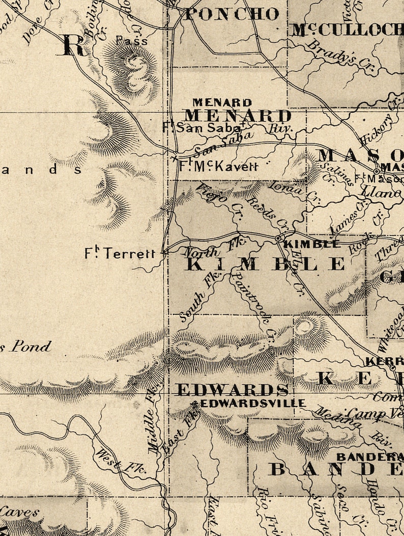 1870 Map of Texas Reprint Vintage Johnson's Texas Map | Etsy
