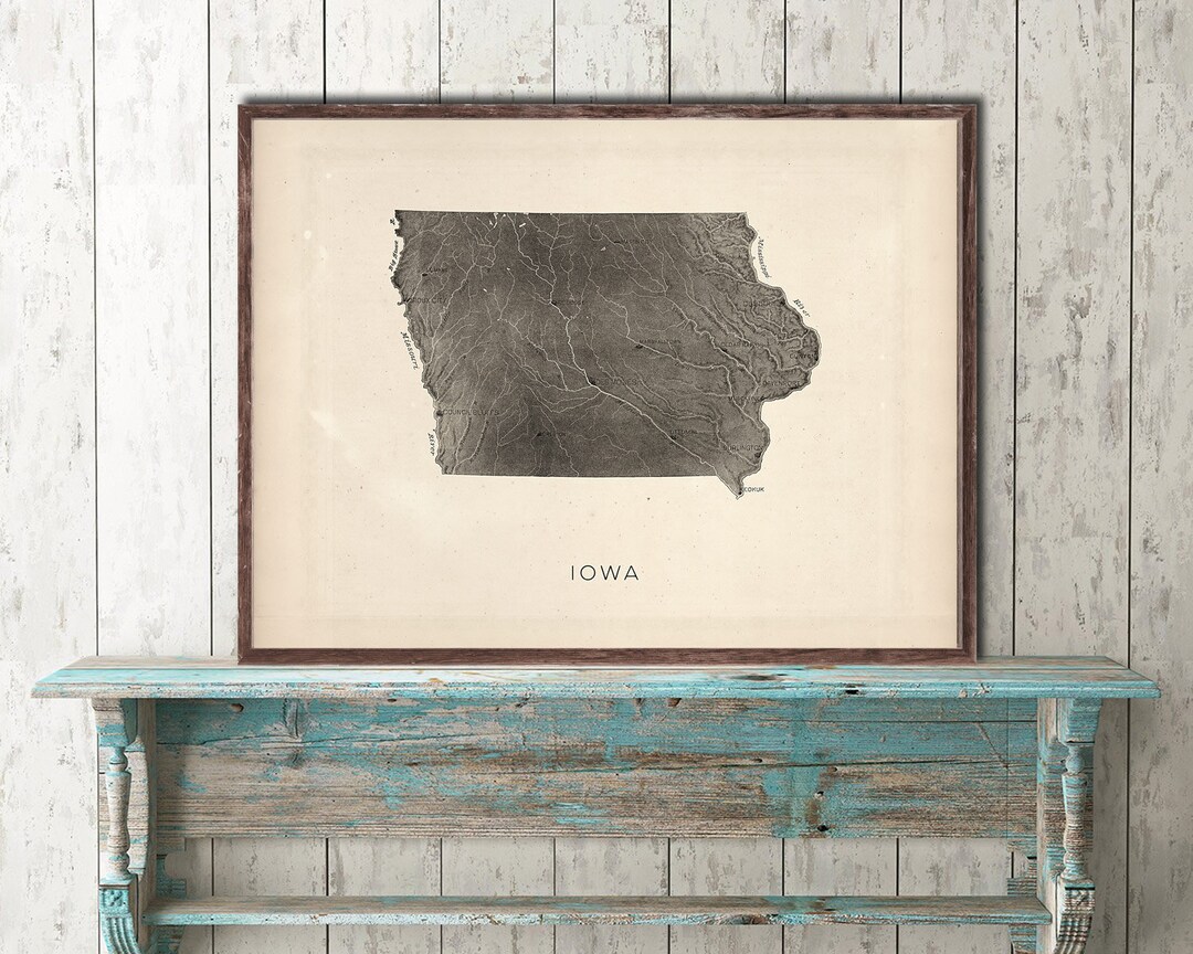 Iowa Relief Map Reprint, Vintage Iowa Map Reprint - 6 Large/xl Sizes up ...
