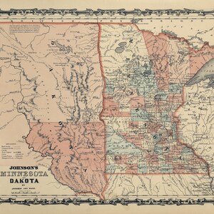 1862 Johnson's Map of Minnesota and Dakota Territory Map Reprint - 3 ...