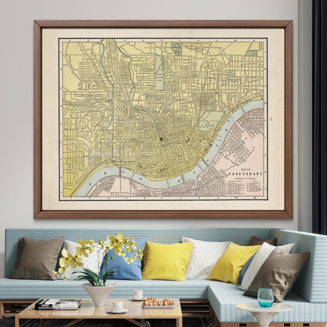 1887 Cincinnati Map Reprint - Vintage Cincinnati Map Reprint 4 Large/xl ...