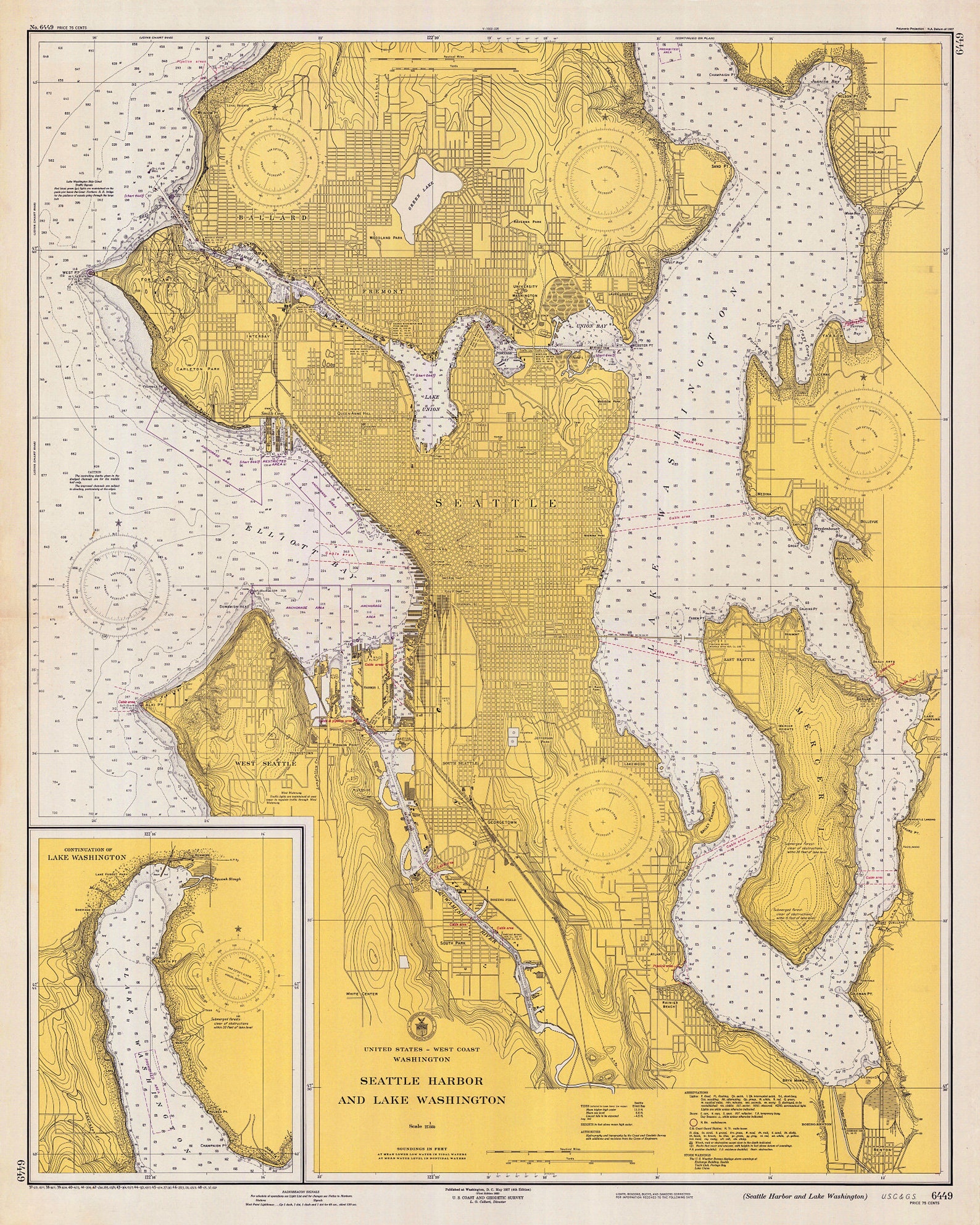 1948 Seattle Harbor Nautical Chart Reprint Vintage Seattle - Etsy