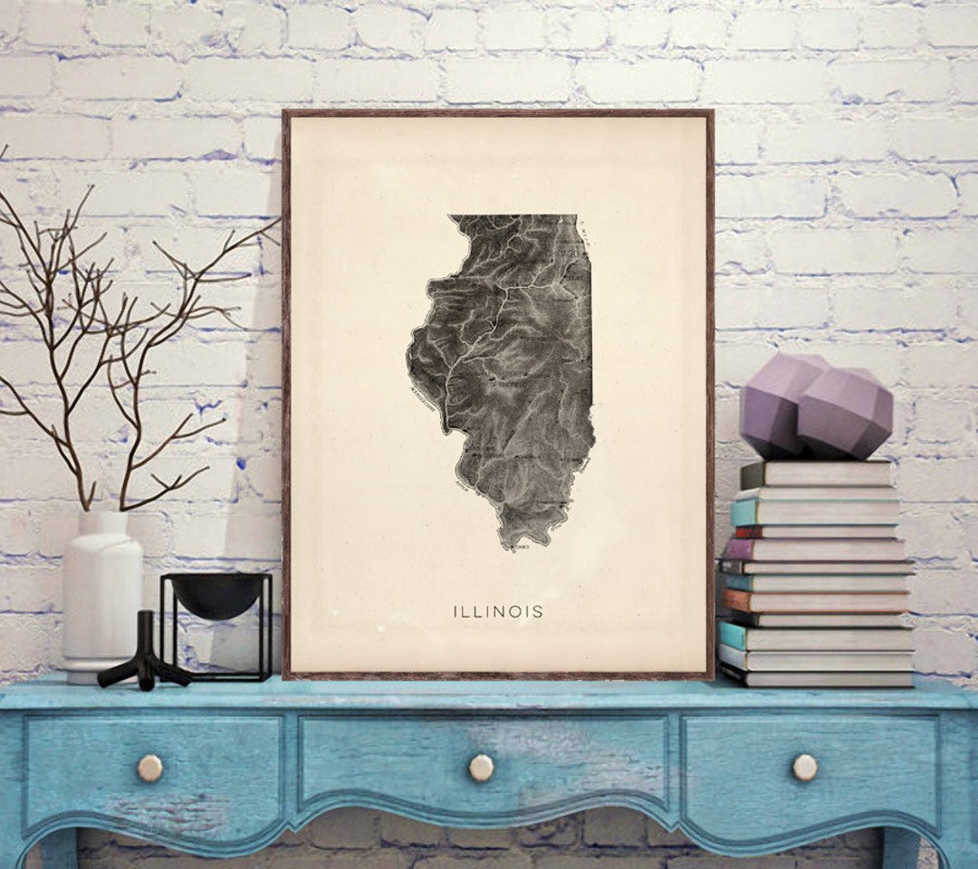 Illinois Relief Map Reprint, Vintage Illinois Map Reprint 6 Large/xl ...