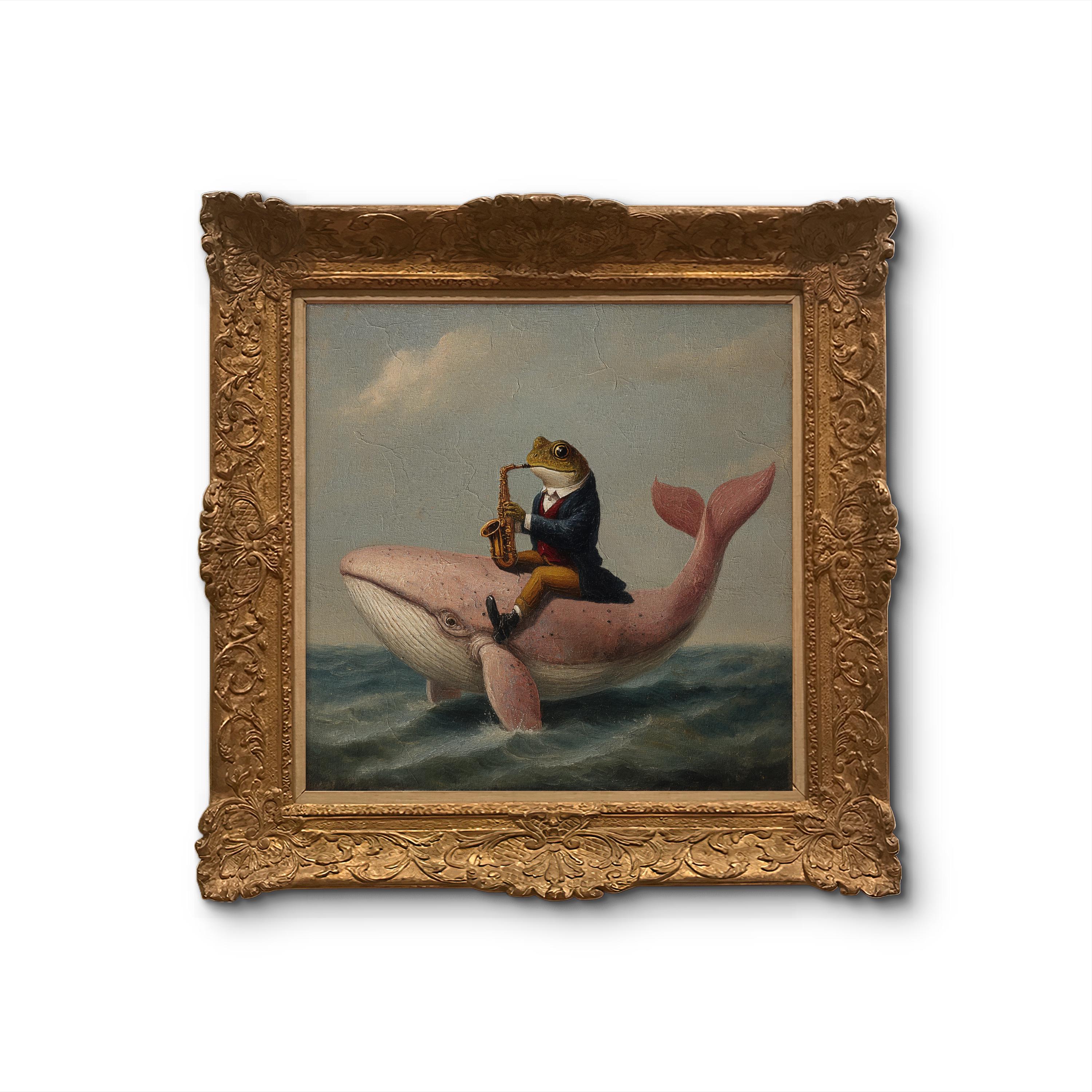 Whimsical Frog on Whale Painting – Fantasy Animal Music Wall Art Print ...
