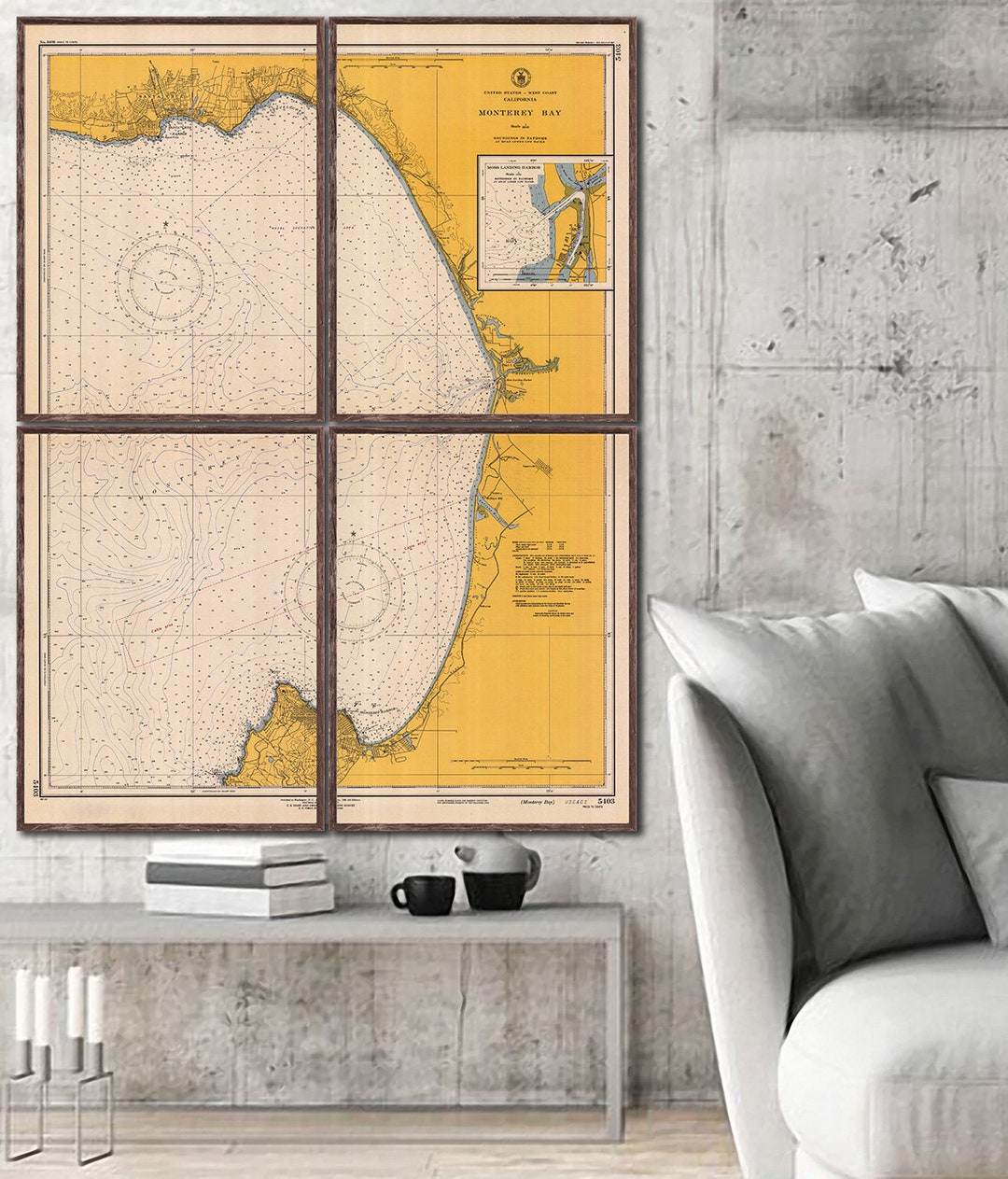 1948 Monterey Bay Nautical Chart Reprint Vintage Monterey Bay - Etsy