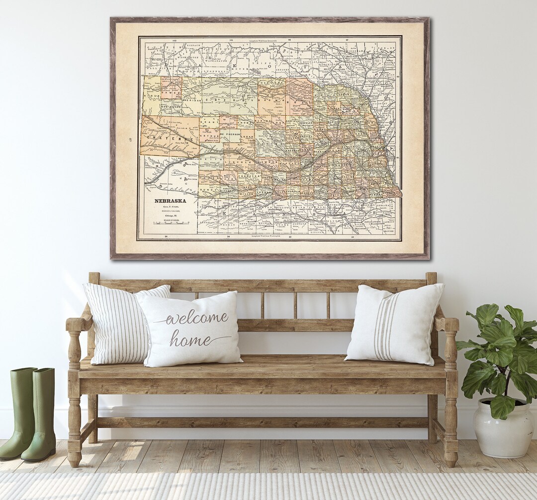 1887 Nebraska Map Reprint, Vintage Nebraska State Map Reprint, 4 Large ...