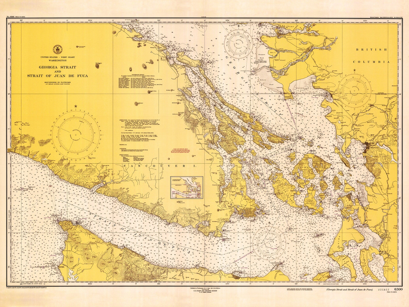 1948 Washington Sound Map Reprint Georgia and Juan De Fuca - Etsy