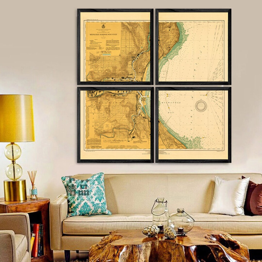 1928 Milwaukee Harbor Map, Big Vintage Map of Milwaukee WI Reprint 6 ...