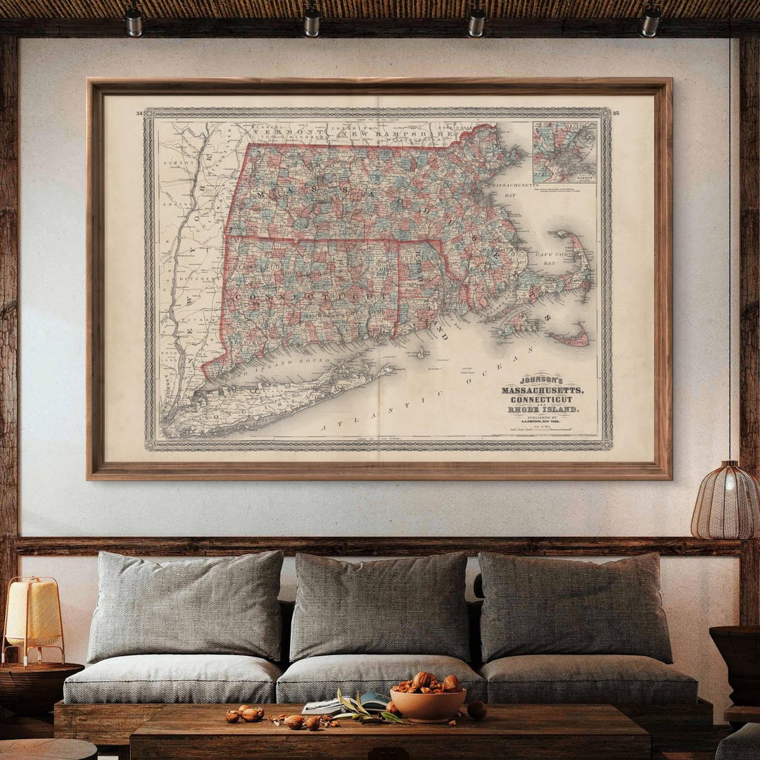 1870 Map of Southern New England Reprint -massachusetts, Connecticut ...