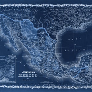 1862 Johnson's Mexico Map Reprint, Vintage Mexico Map Reprint 3 Color ...