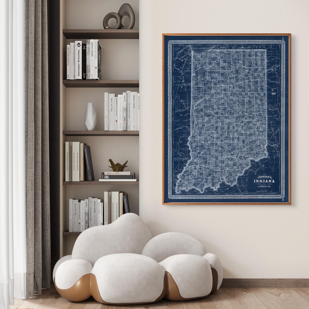 1870 Indiana Map Reprint, Indiana Map Gift/decor - 4 Large/xl Sizes up ...