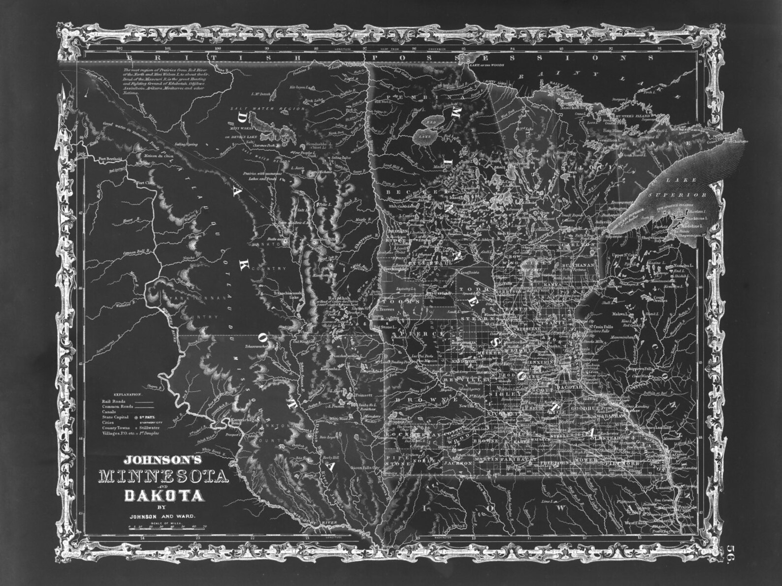 1862 Johnson's Map of Minnesota and Dakota Territory map | Etsy
