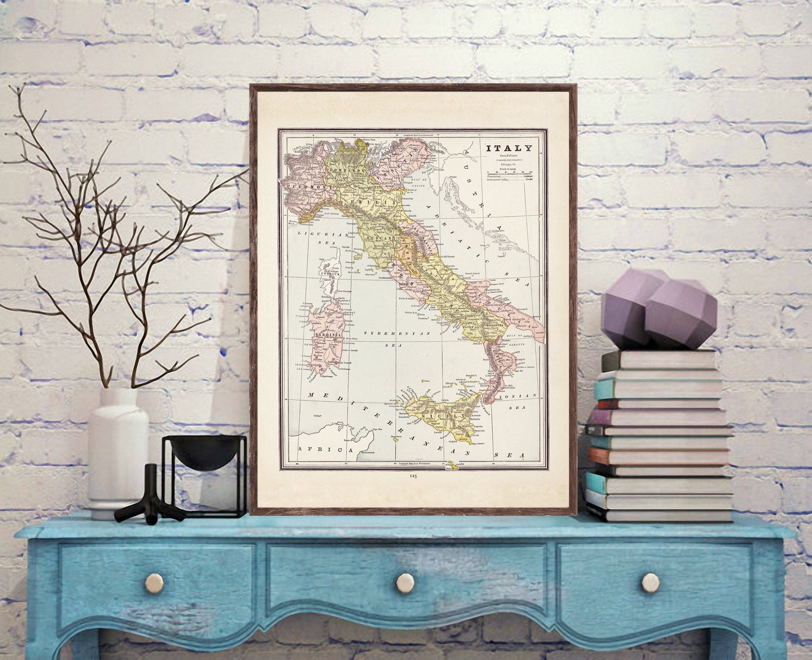 1887 Italy Map Reprint, Vintage Italy Map Reprint, 4 Large Sizes to ...