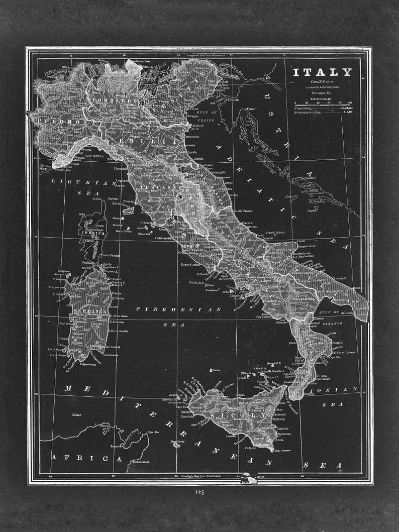 1887 Italy Map Reprint Vintage Italy Map Reprint 4 Large - Etsy