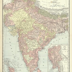 1912 India Map Reprint - SE Asia/india Map Decor - 6 L/XL Sizes up to ...