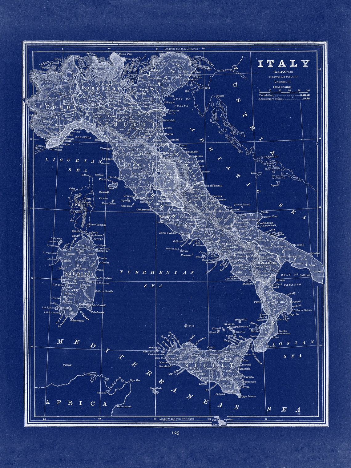 1887 Italy Map Reprint Vintage Italy Map Reprint 4 Large - Etsy