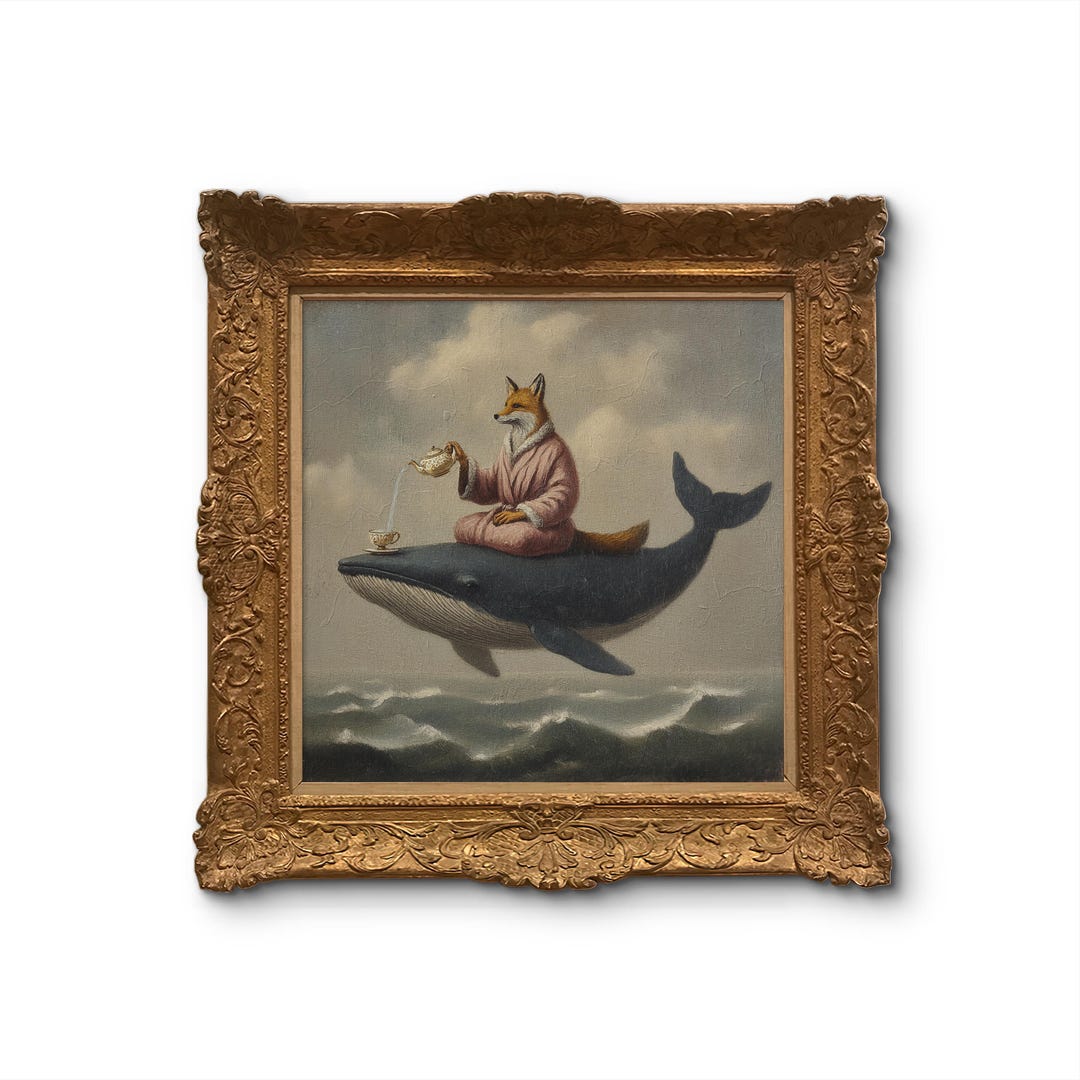 Surreal Fox and Whale Art Print: Whimsical Ocean Fantasy - Etsy